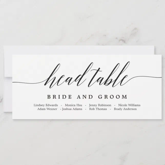Seating Plan Head Table Card - Modern Script | Zazzle