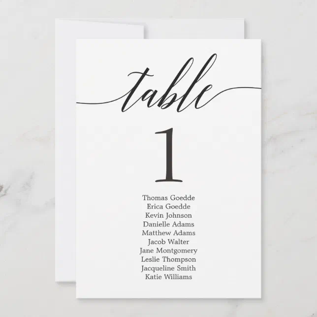 Seating Plan Individual Table Card Modern Script | Zazzle