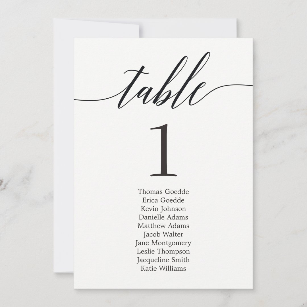 Seating Plan Individual Table Card Modern Script | Zazzle
