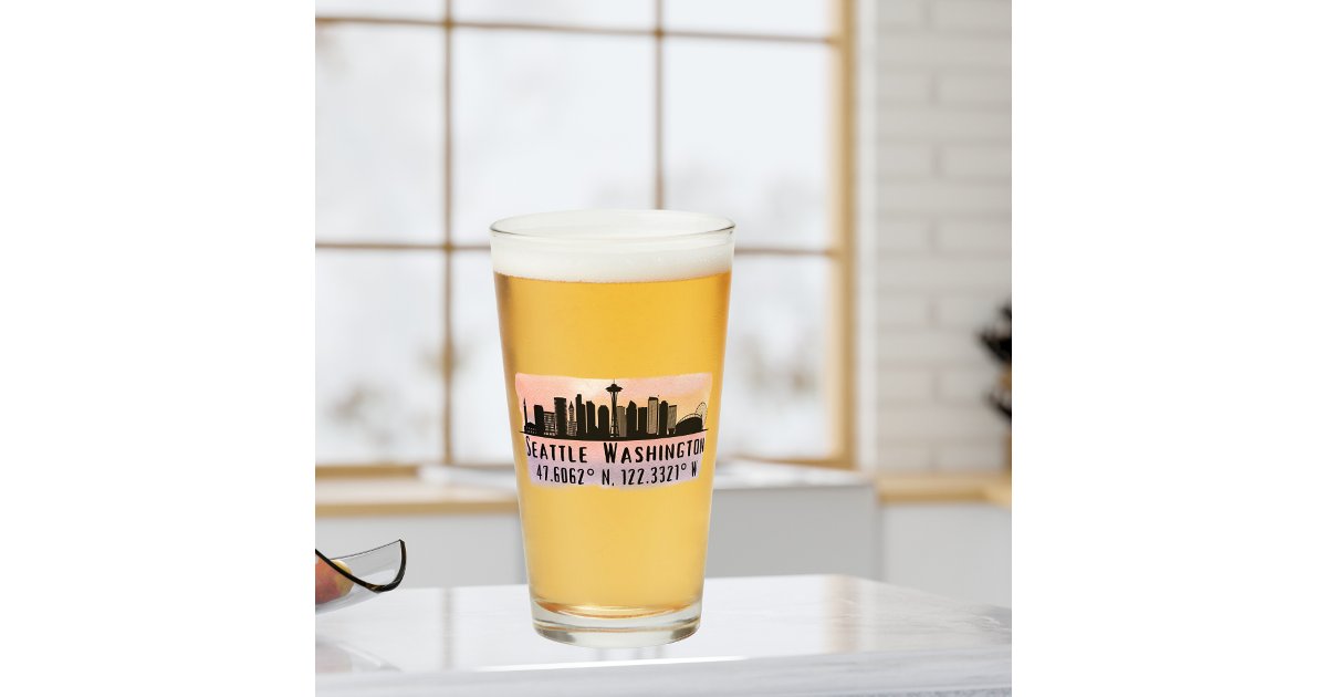 Seattle City Skyline Latitude and Longitude Pint Glass | Zazzle