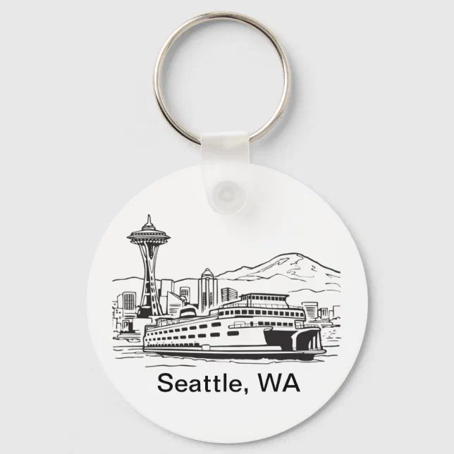 Seattle Ferry & Skyline Line Art Washington State Keychain | Zazzle