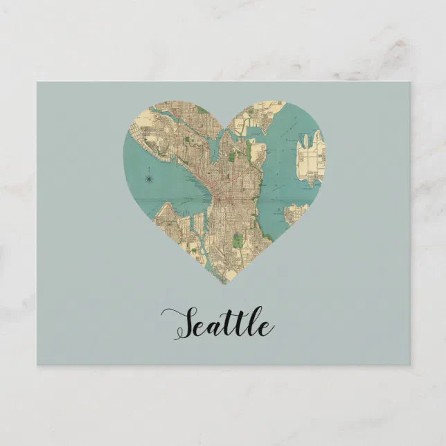 Seattle Heart Map Postcard | Zazzle