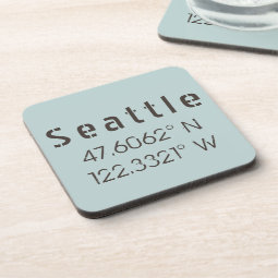 Seattle Latitude and Longitude Beverage Coaster | Zazzle