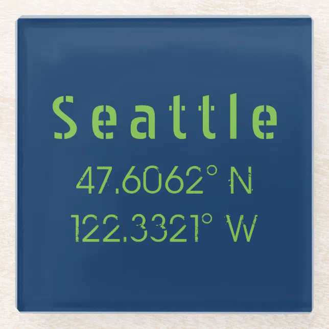 Seattle Longitude Latitude Team Colors Glass Coaster | Zazzle