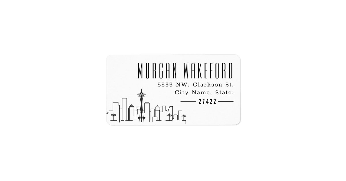 Seattle Modern Deco Skyline Large Label | Zazzle