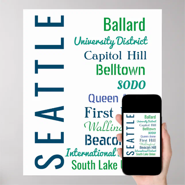 Seattle Neighborhoods Typography Poster | Zazzle