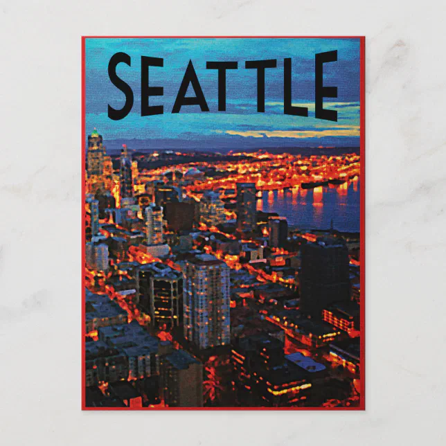 Seattle Night Skyline Postcard | Zazzle