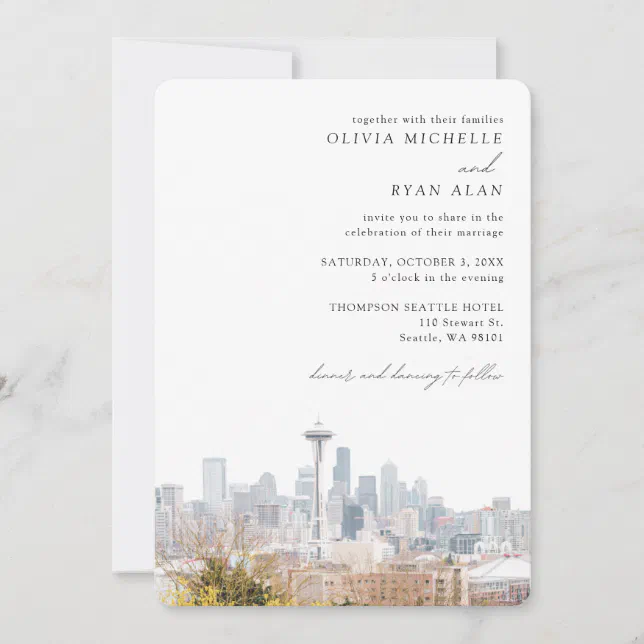 Seattle Photo Wedding Elegant Skyline Invitation | Zazzle