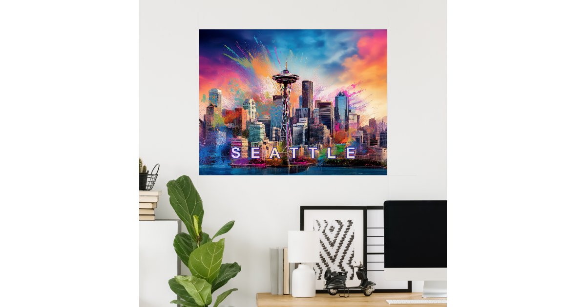 Seattle Skyline Graffiti Art Poster | Zazzle