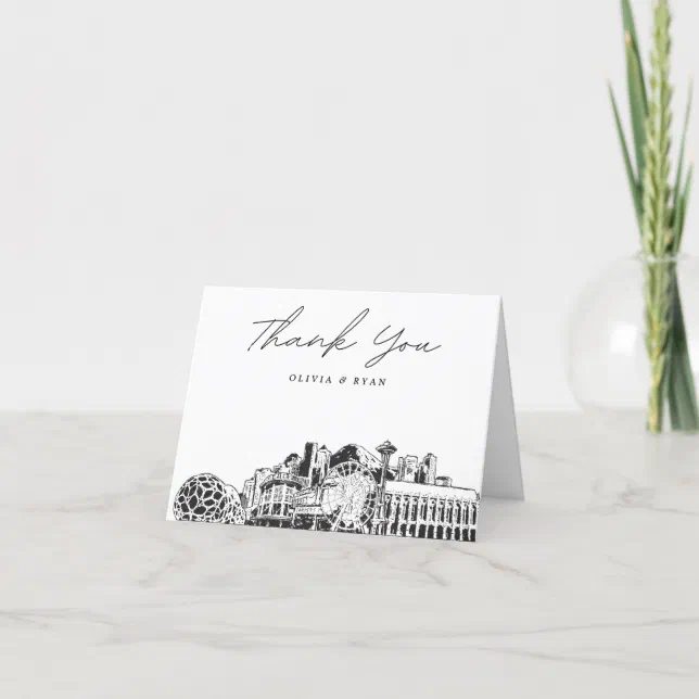 Seattle Skyline Sketch Blank Thank You Card | Zazzle