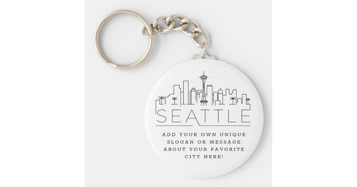 Seattle Stylized Skyline | Custom Slogan Keychain | Zazzle.com