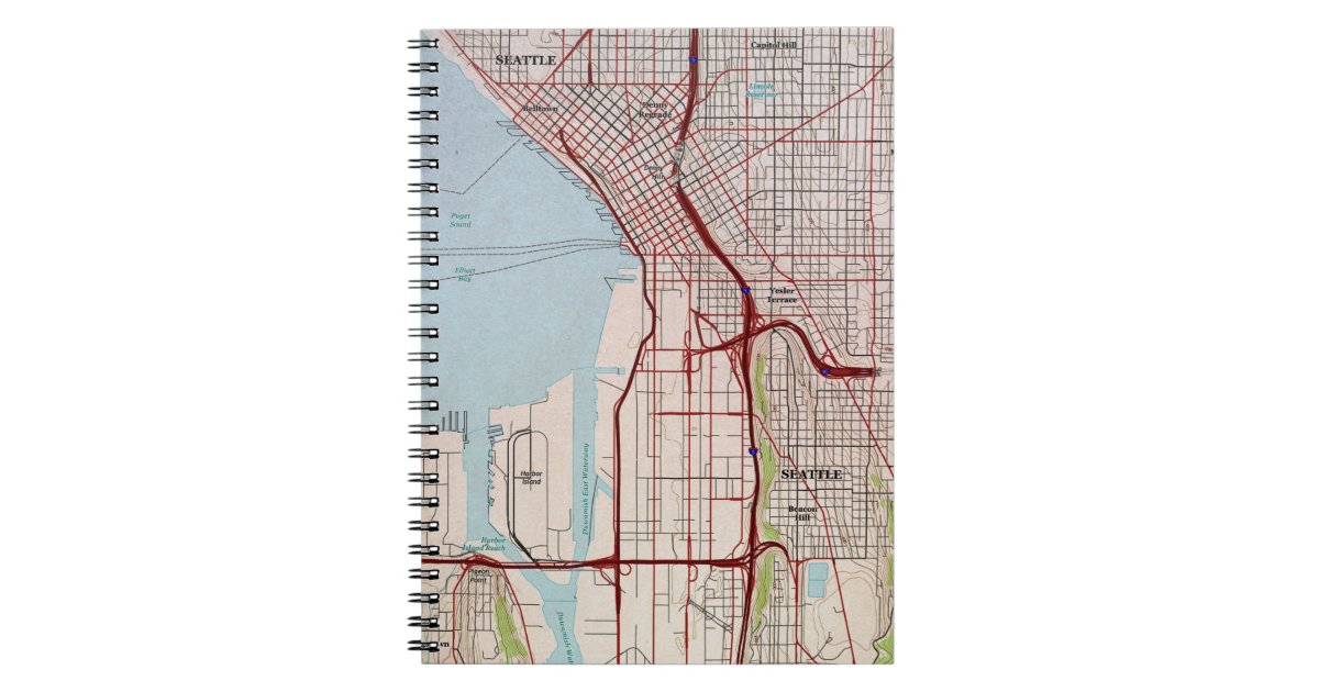 Seattle Topographic City Map Notebook | Zazzle