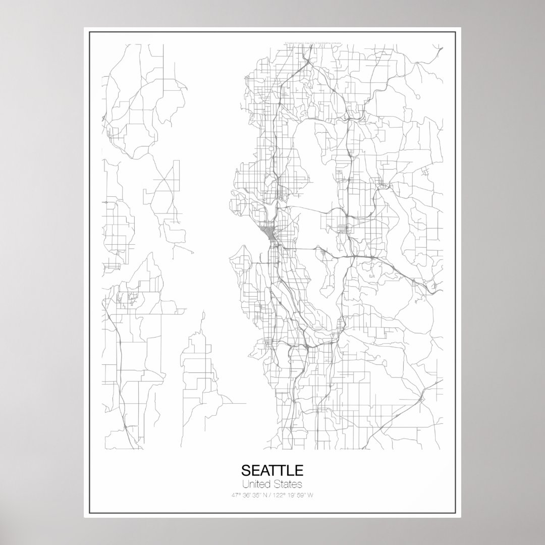 Seattle, United States Minimalist Map Poster | Zazzle