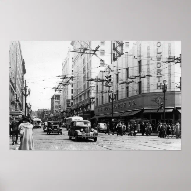 Seattle, WA Street Scene Downtown Photograph Poster | Zazzle
