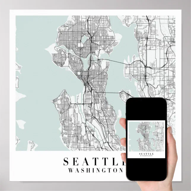 Seattle Washington Blue Water Street Map Poster | Zazzle