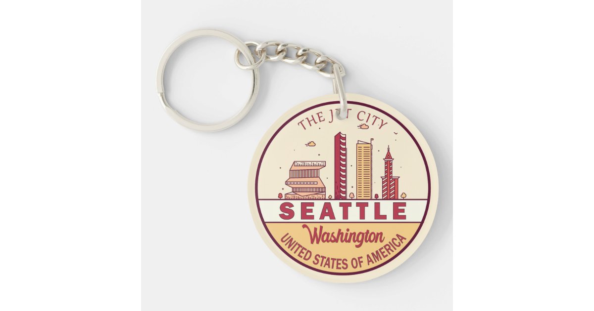 Seattle Washington City Skyline Emblem Keychain | Zazzle