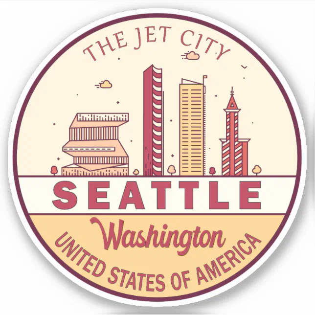 Seattle Washington City Skyline Emblem Sticker | Zazzle