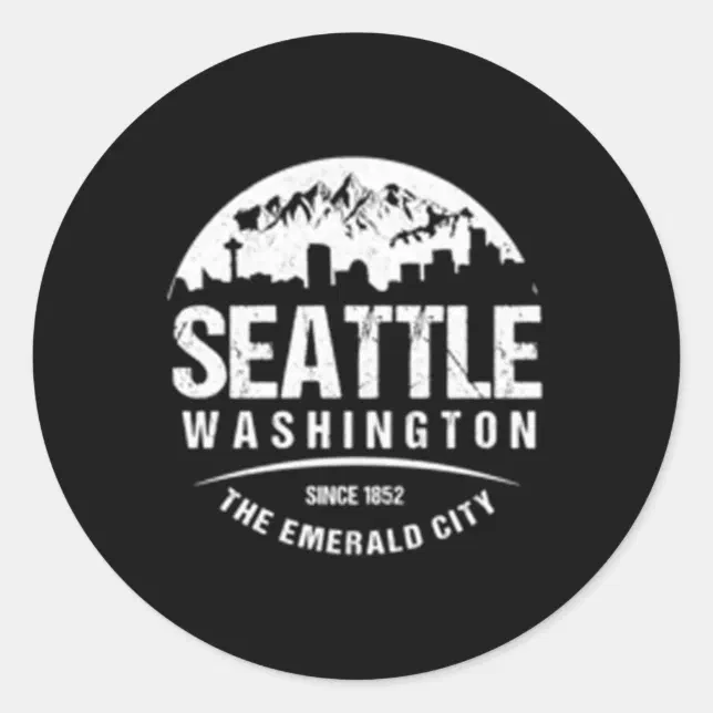 Seattle Washington City Skyline Grunge Classic Round Sticker | Zazzle