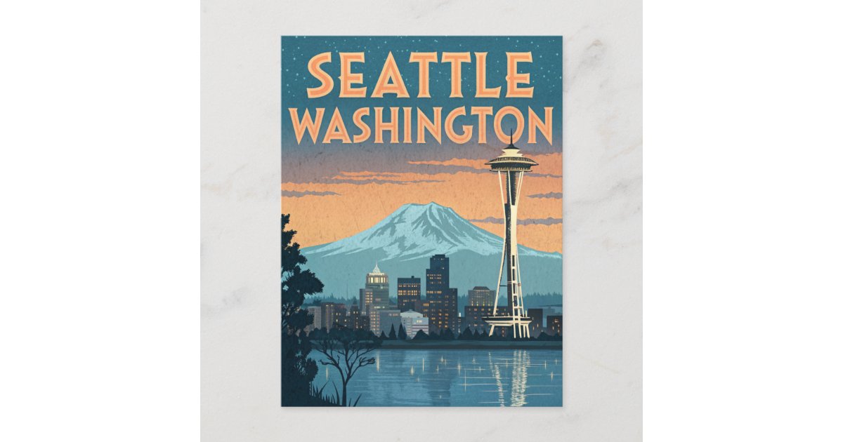 Seattle Washington Retro Skyline Postcard | Zazzle