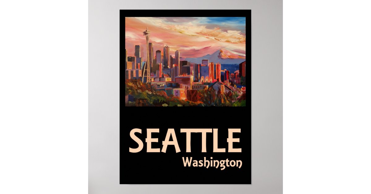 Seattle Washington Retro Travel Poster | Zazzle