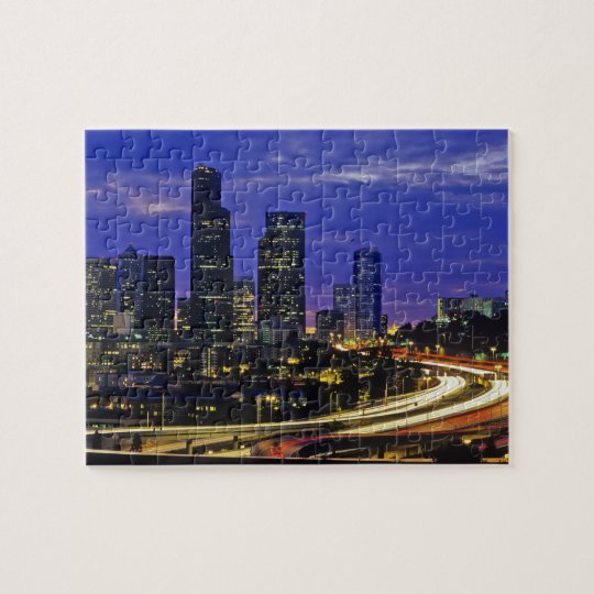 Seattle, Washington skyline at night Jigsaw Puzzle | Zazzle.com