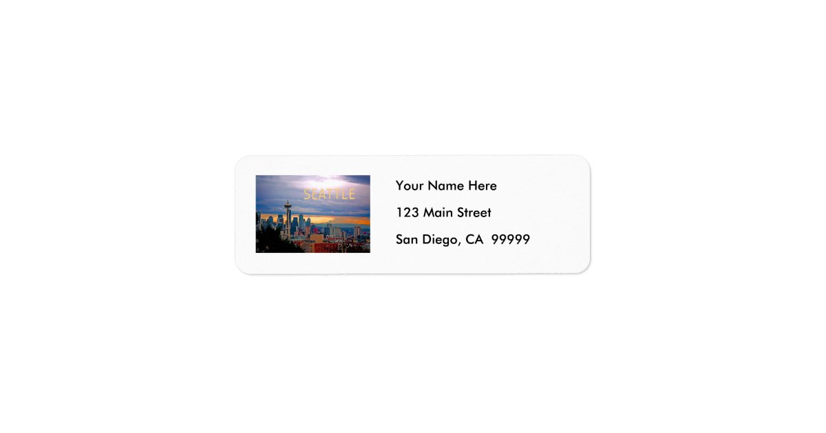 Seattle Washington Skyline at Sunset TEXT SEATTLE Label | Zazzle