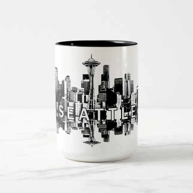 Seattle, Washington skyline in black ink Two-Tone Coffee Mug | Zazzle