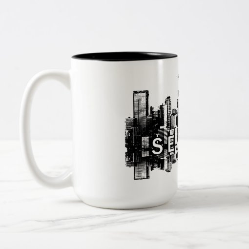 Seattle, Washington skyline in black ink Two-Tone Coffee Mug | Zazzle
