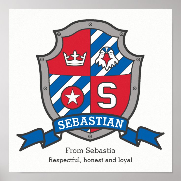 Sebastian boys name meaning heraldry shield poster | Zazzle