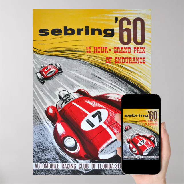 Sebring 60 Grand Prix Vintage Motor Racing Art Poster | Zazzle