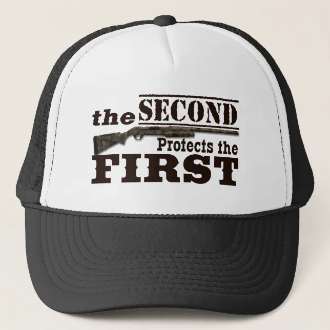 Second Amendment Protects First Amendment Trucker Hat | Zazzle