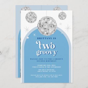 Second Birthday Blue Navy Retro Disco arch Invitation | Zazzle