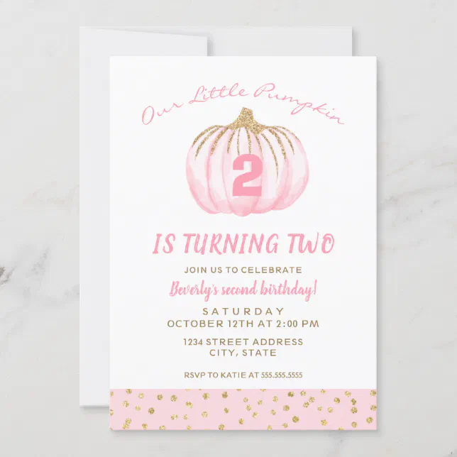 Second Birthday Pink Little Pumpkin is Turning Two Invitation | Zazzle