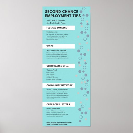 Second Chance Employment Tips Felon Friendly Info Poster | Zazzle