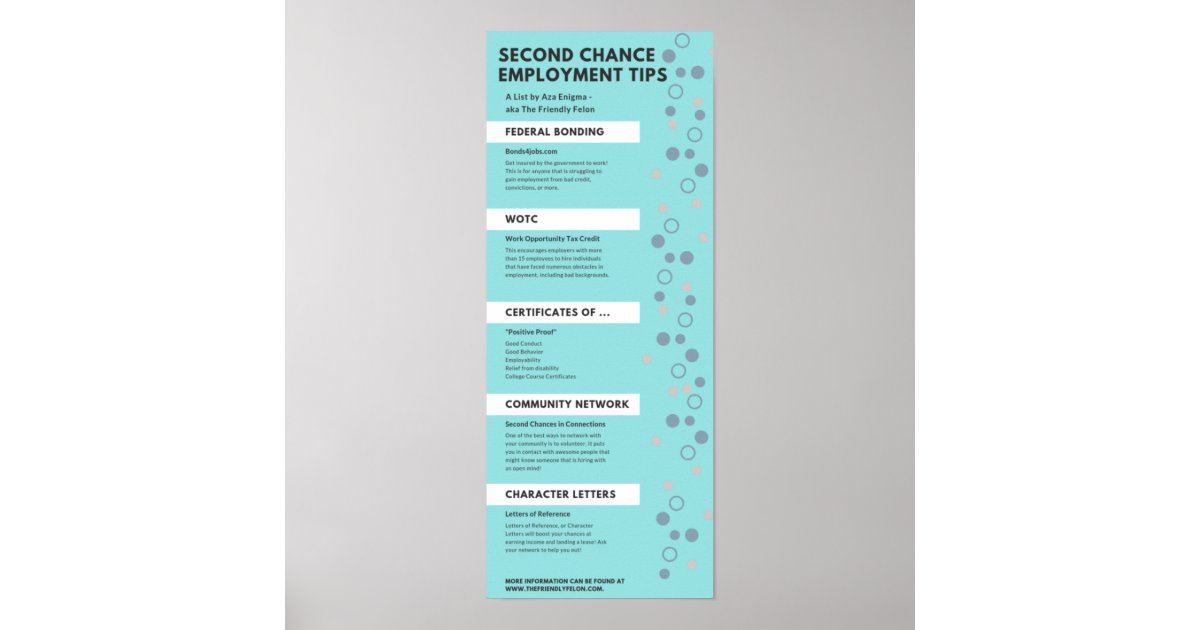 Second Chance Employment Tips Felon Friendly Info Poster | Zazzle