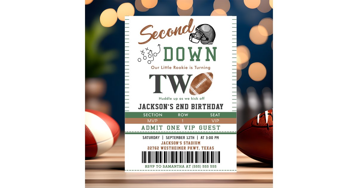 Second Down Football 2nd Birthday Invitation | Zazzle