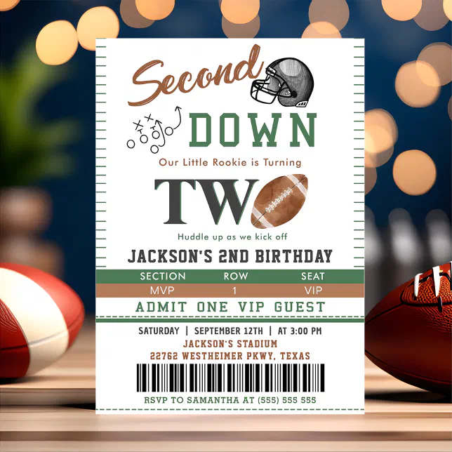 Second Down Football 2nd Birthday Invitation | Zazzle