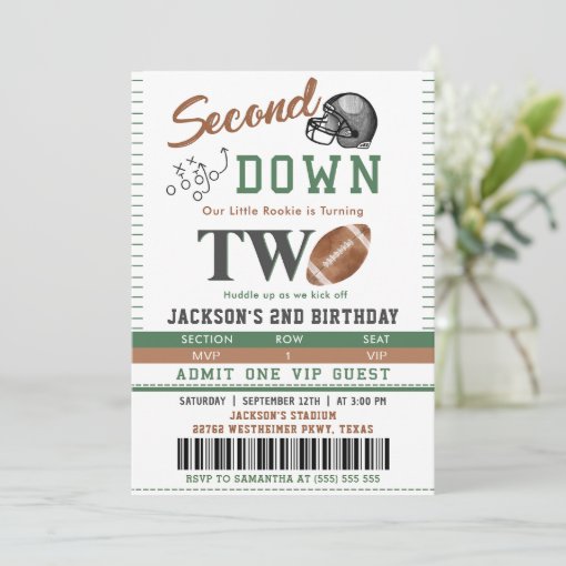 Second Down Football 2nd Birthday Invitation | Zazzle