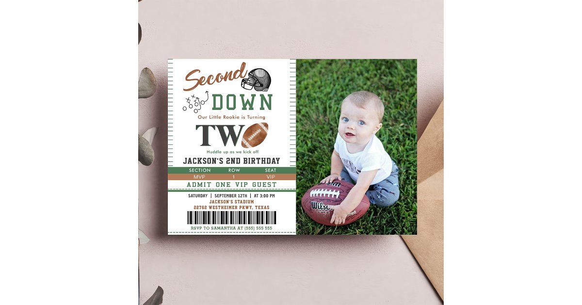 Second Down Football 2nd Birthday Photo Invitation | Zazzle