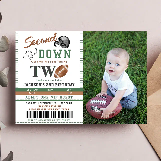 Second Down Football 2nd Birthday Photo Invitation | Zazzle