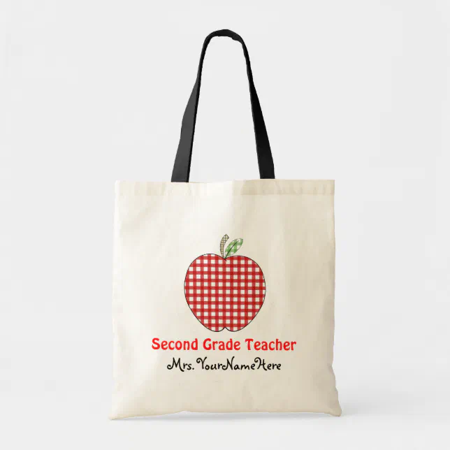Second Grade Teacher Bag - Red Gingham Apple | Zazzle