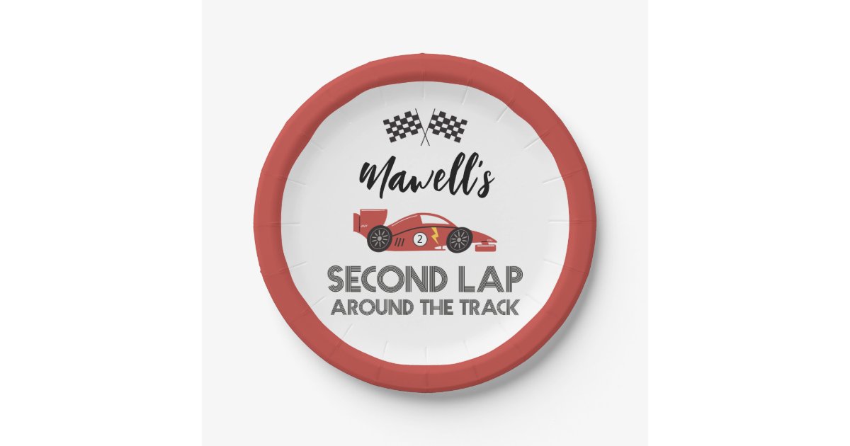 Second Lap Around the Track Race Car Birthday Paper Plates | Zazzle