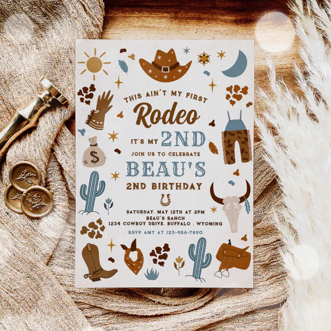 Second Rodeo Cowboy Wild West Birthday Party Invitation | Zazzle