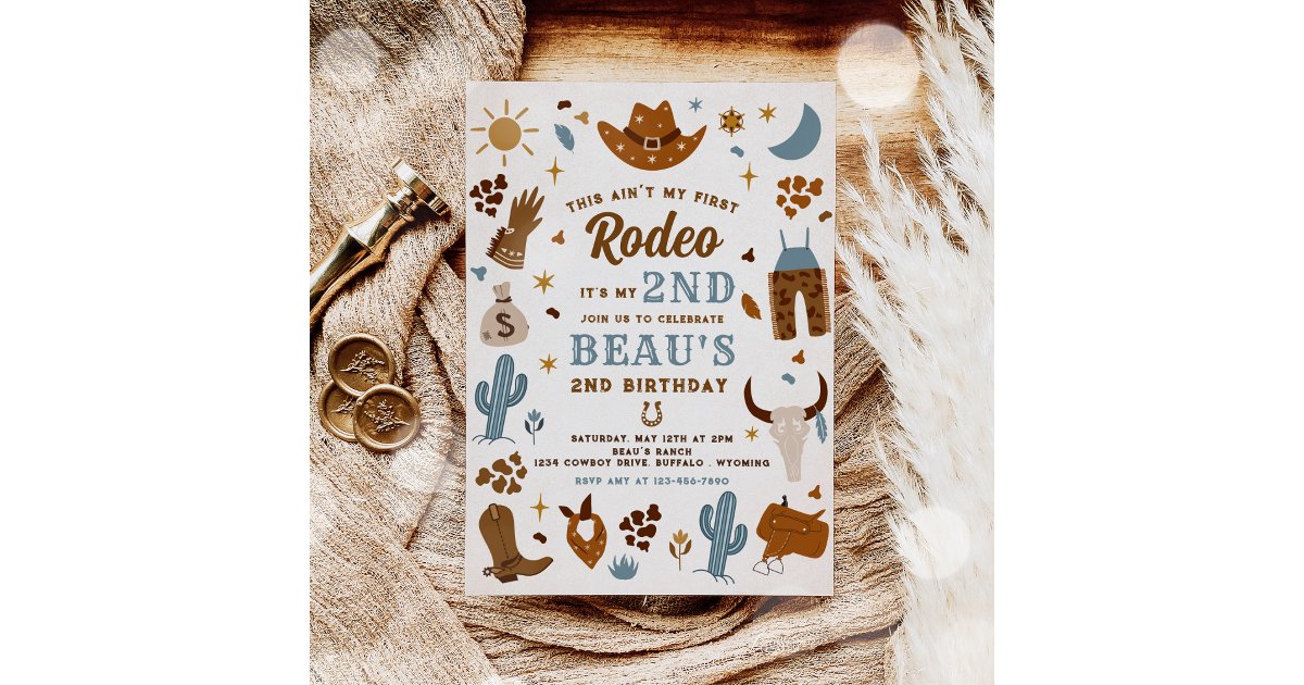 Second Rodeo Cowboy Wild West Birthday Party Invitation | Zazzle