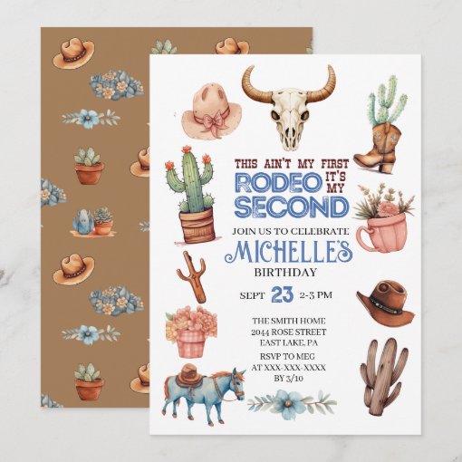 Second Rodeo Cowgirl Boy 2nd Western Birthday Invitation | Zazzle