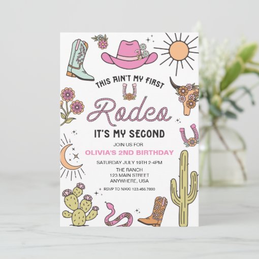 Second Rodeo Pink Western 2nd Birthday Invitation | Zazzle