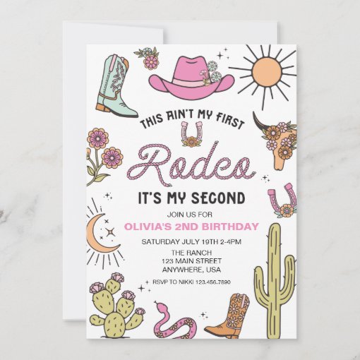 Second Rodeo Pink Western 2nd Birthday Invitation | Zazzle