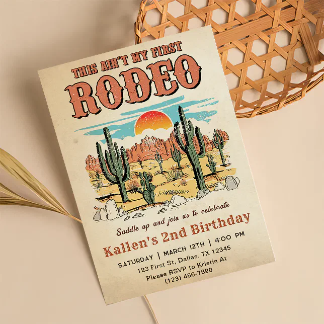 Second Rodeo Western Cowboy 2nd Birthday Invitatio Invitation | Zazzle