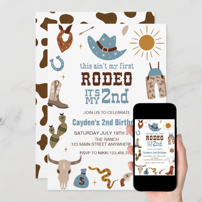 Second Rodeo Western Cowboy 2nd Birthday Invitation | Zazzle