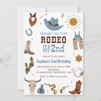 Second Rodeo Western Cowboy 2nd Birthday Invitation | Zazzle
